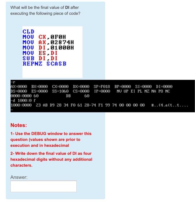 Solved What will be the final value of DI after executing | Chegg.com