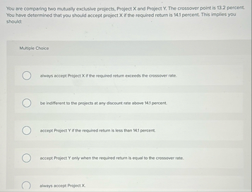 Solved You ane comparing two mutually exclusive projects, | Chegg.com