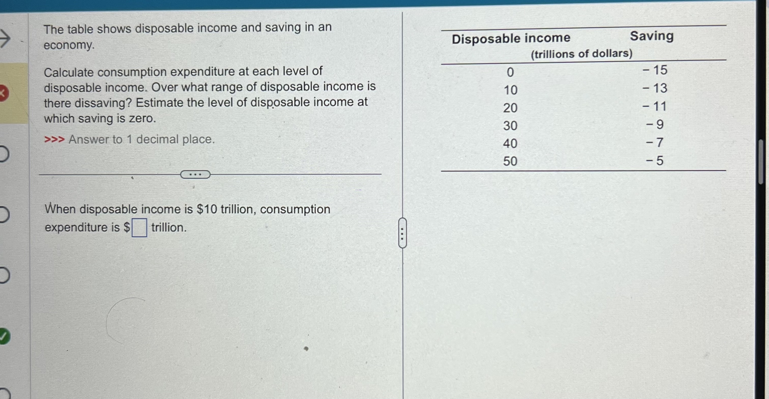 The table shows disposable income and saving in | Chegg.com