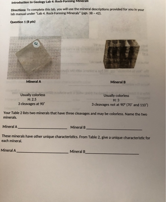 Solved Introduction to Geology Lab 4: Rock-Forming Minerals | Chegg.com
