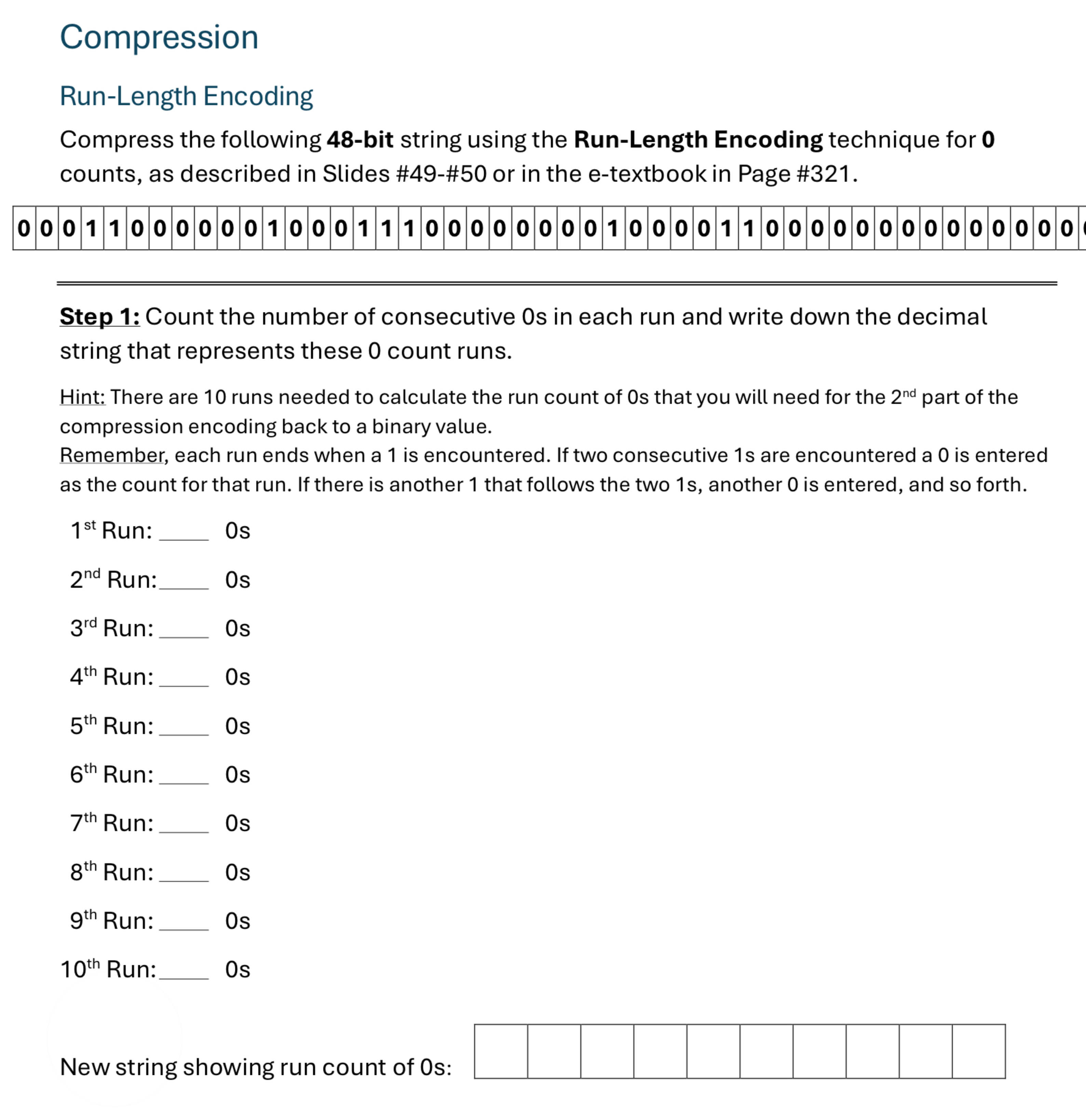 Solved Step 1: Count the number of consecutive 0 ﻿s in each | Chegg.com
