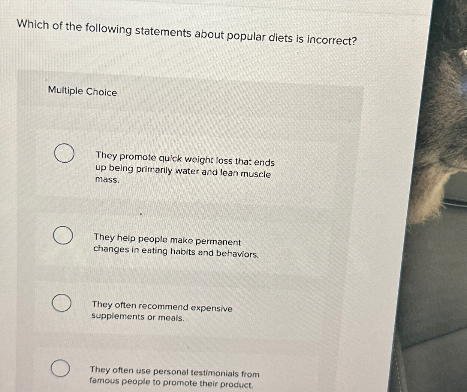 Solved Which of the following statements about popular diets | Chegg.com