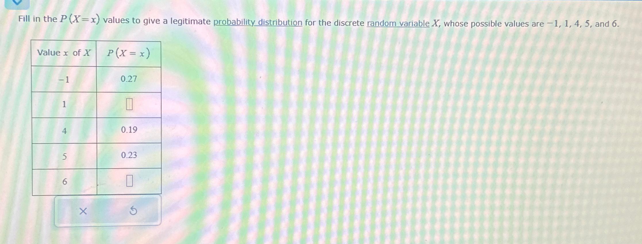 Solved Fill in the P(x=x) ﻿values to give a legitimate | Chegg.com