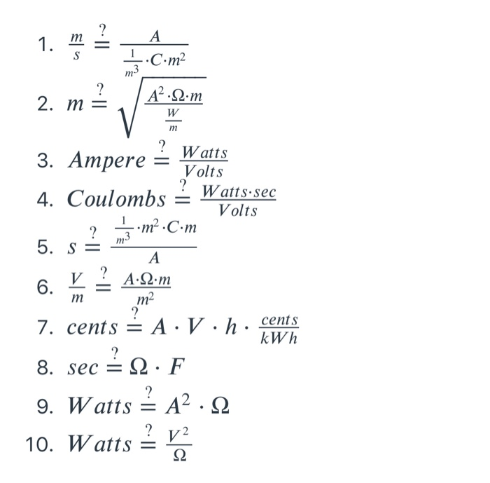 Solved - 5 3.m? 2. m 12.2m V 3. Ampere = Watts Coulombs 2 | Chegg.com