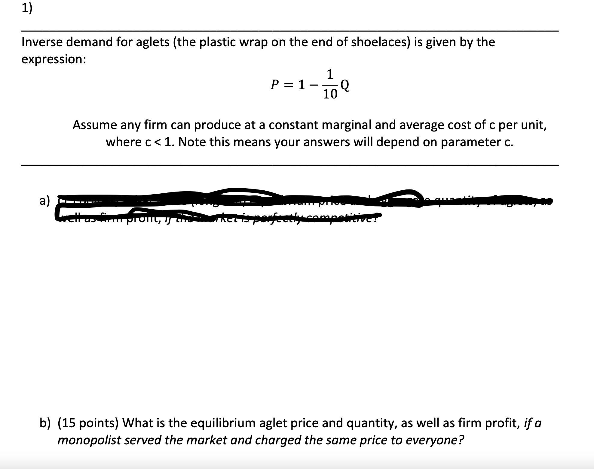 Solved Inverse demand for aglets (the plastic wrap on the | Chegg.com