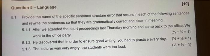 [10] Question 5 - Language 5.1 Provide the name of | Chegg.com