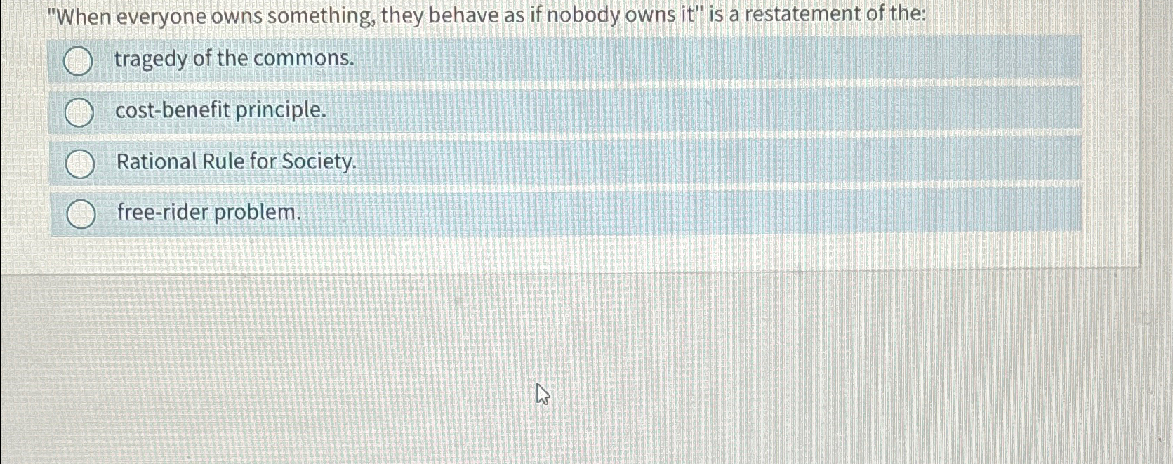 Solved "When everyone owns something, they behave as if | Chegg.com