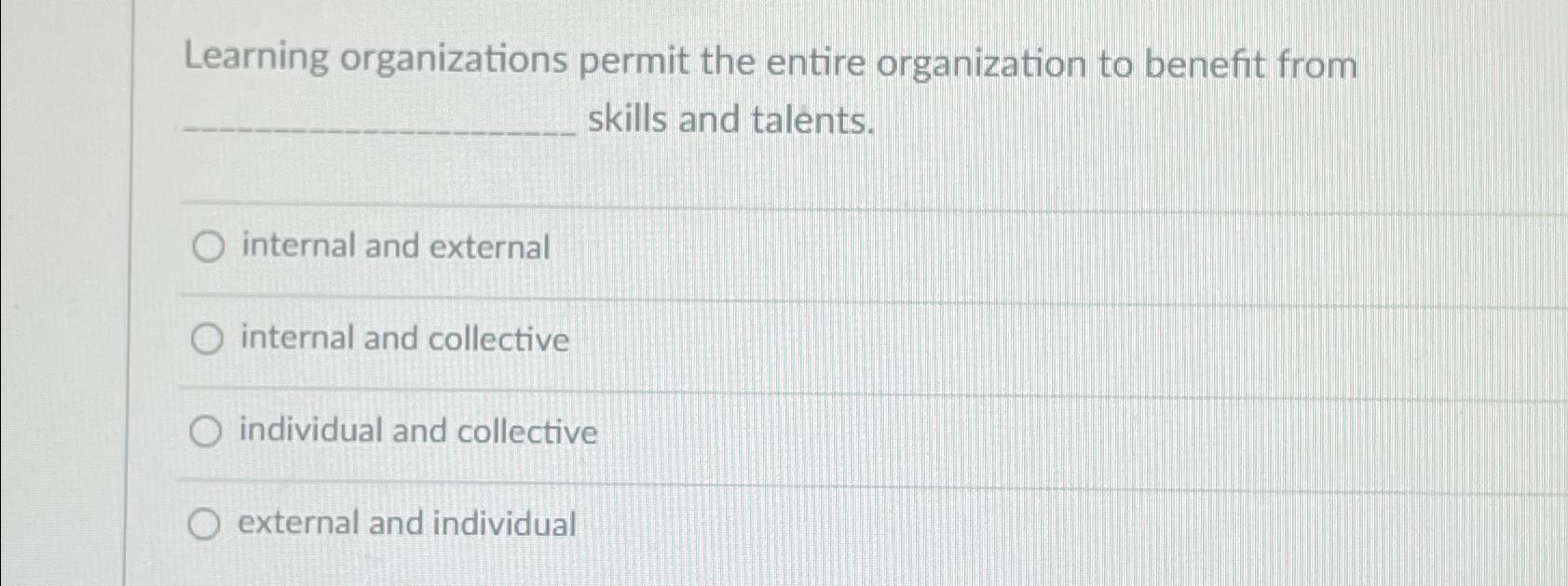 Solved Learning organizations permit the entire organization | Chegg.com