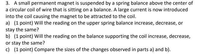 Solved 3. A small permanent magnet is suspended by a spring | Chegg.com