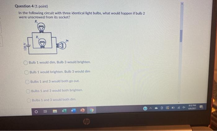Solved Question 4 (1 point) In the following circuit with | Chegg.com