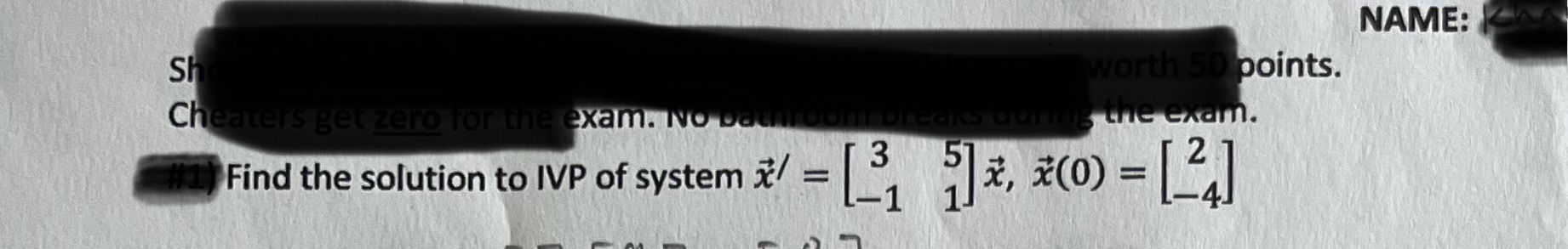 Solved NAME:Sh points.ChFind the solution to IVP of system | Chegg.com