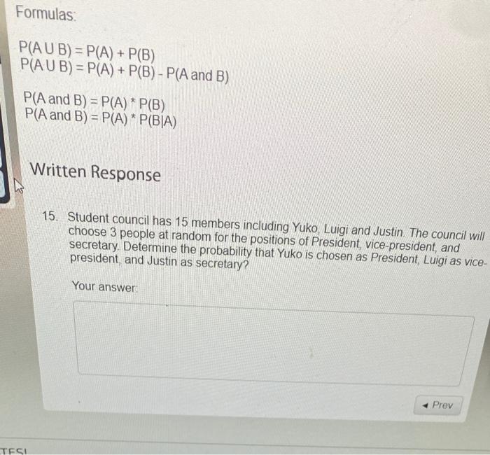 Solved Formulas: P(AUB) = P(A) + P(B) P(AUB) = P(A) + P(B) - | Chegg.com