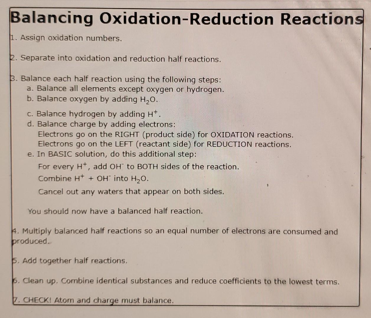 Solved Balancing Oxidation-Reduction Reactions 1. Assign | Chegg.com