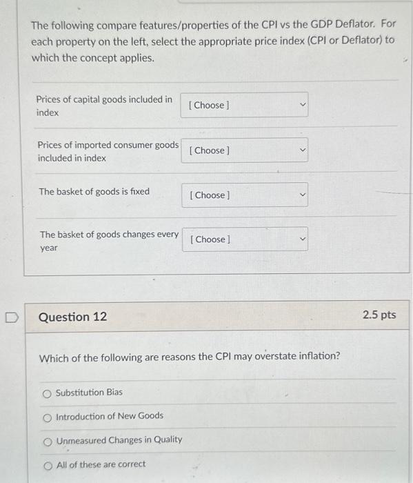 Solved The following compare features/properties of the CPI | Chegg.com
