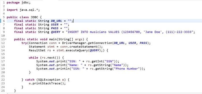 Solved 3). (30pt) Java and JDBC: Write a Java client to the | Chegg.com