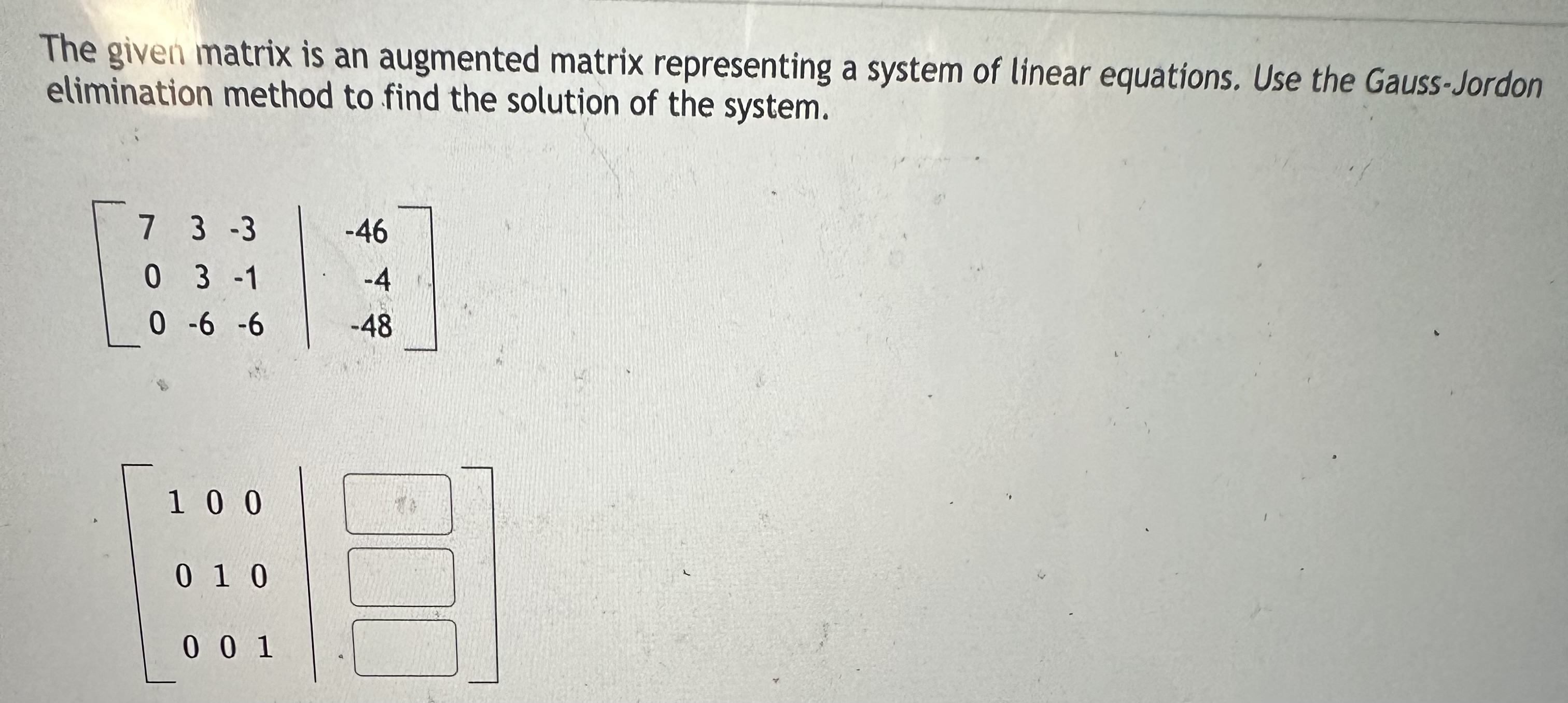 Solved The given matrix is an augmented matrix representing | Chegg.com