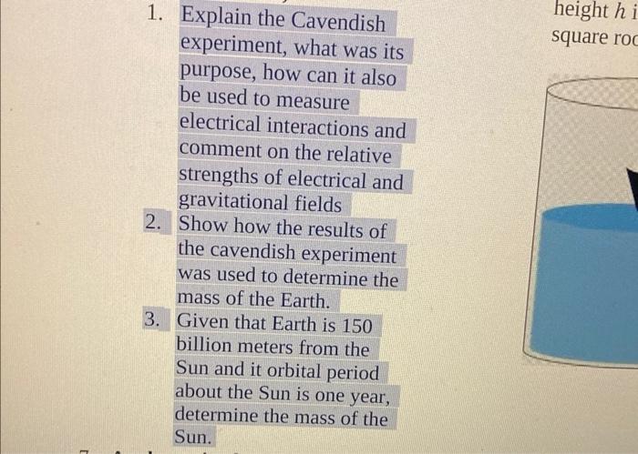 Solved 1. Explain the Cavendish experiment, what was its | Chegg.com
