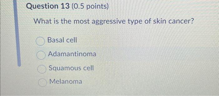 Solved What is the most aggressive type of skin cancer? | Chegg.com