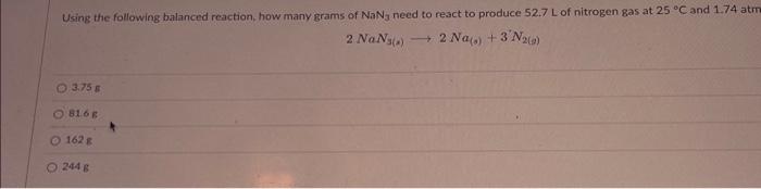 Solved Using the following balanced reaction, how many grams | Chegg.com