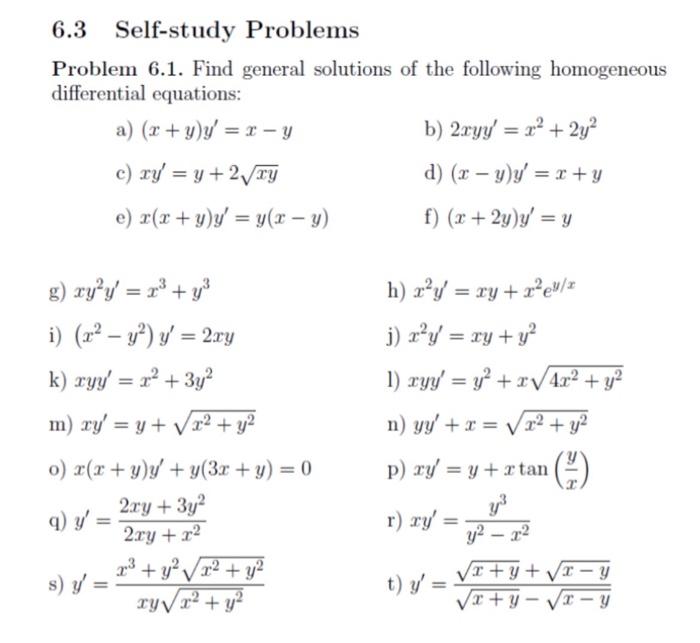Solved Problem 6.1. Find general solutions of the following | Chegg.com