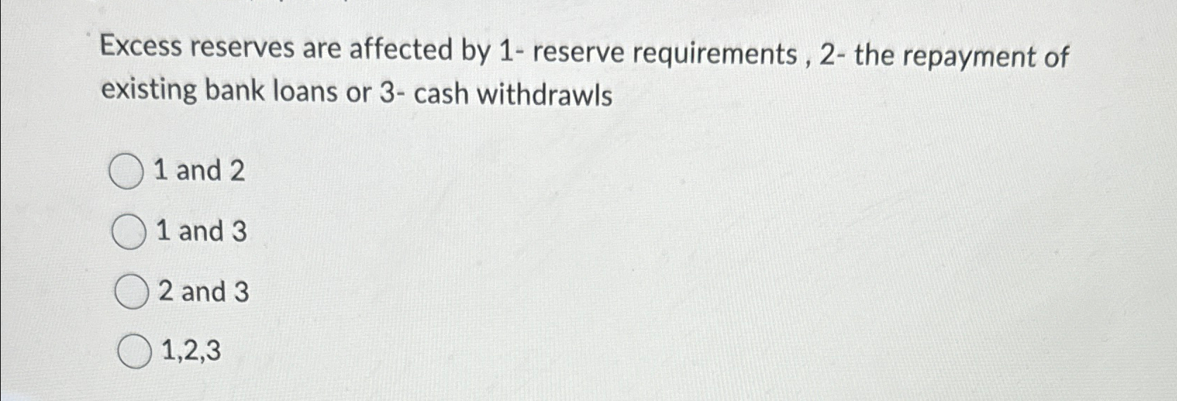 Solved Excess reserves are affected by 1 - ﻿reserve | Chegg.com