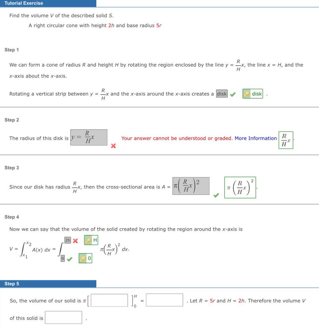 Solved Tutorial ExerciseFind the volume V ﻿of the described | Chegg.com