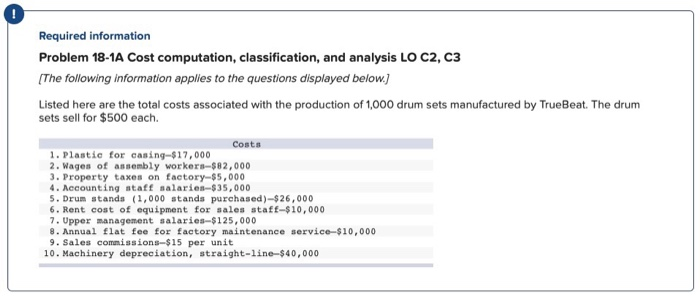 Solved Required information Problem 18-1A Cost computation, | Chegg.com