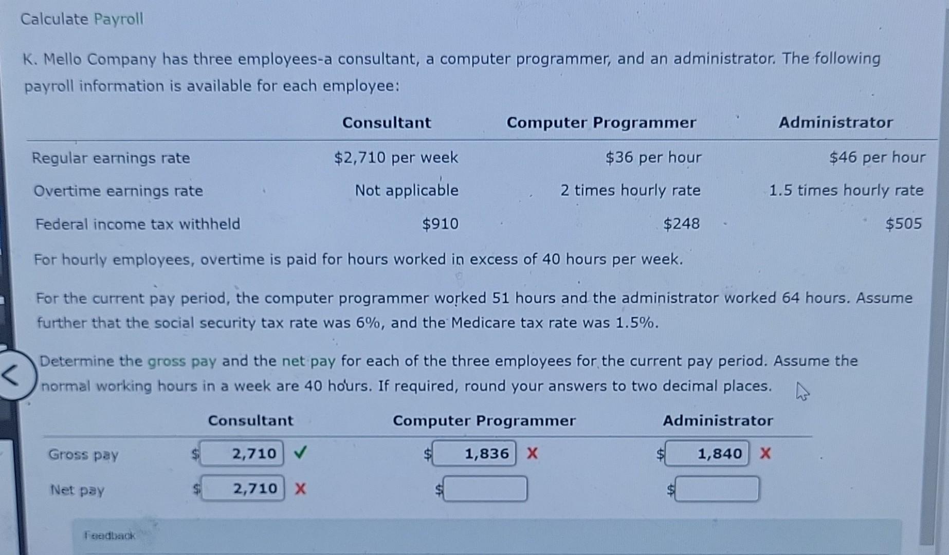 Solved K. Mello Company has three employees-a consultant, a | Chegg.com