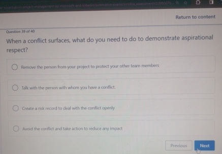 Solved Return to contentQuestion 39 ﻿of 40When a conflict | Chegg.com