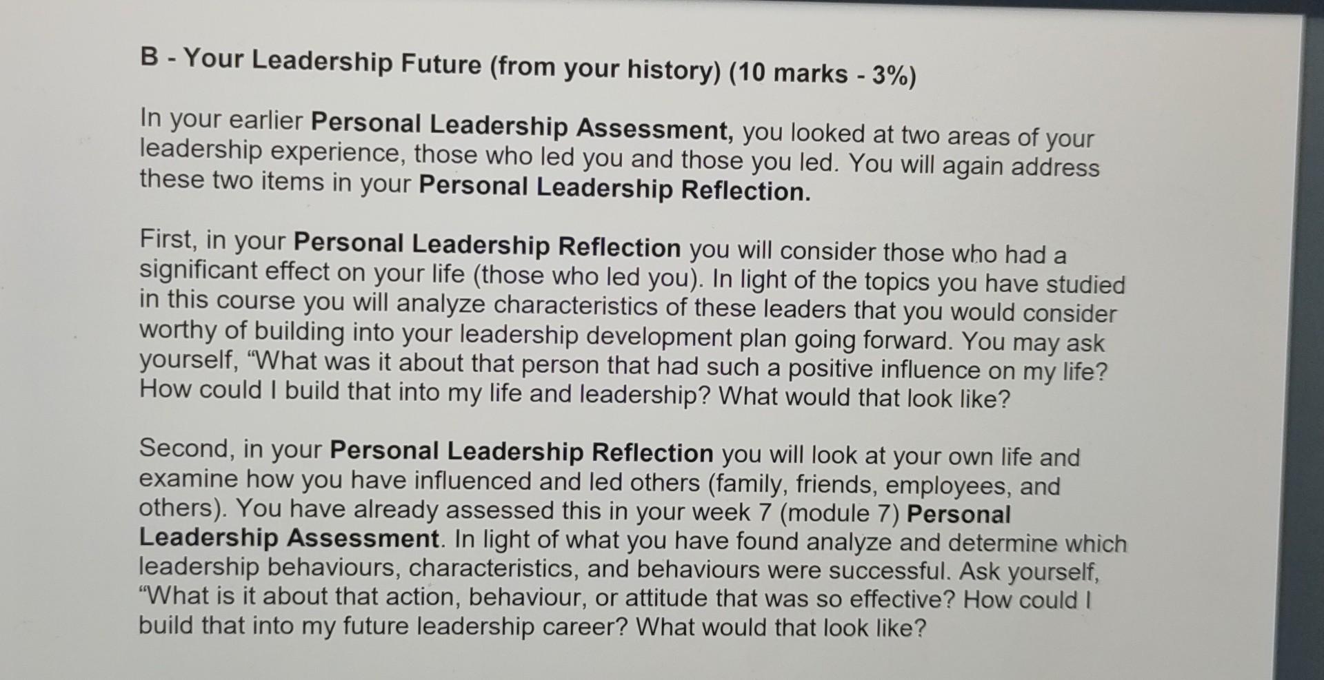 B - Your Leadership Future (from your history) (10 | Chegg.com