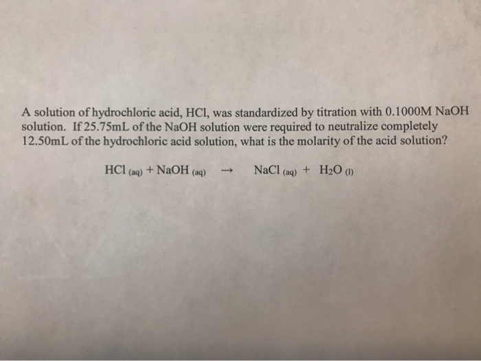 Solved A solution of hydrochloric acid, HCl, was | Chegg.com