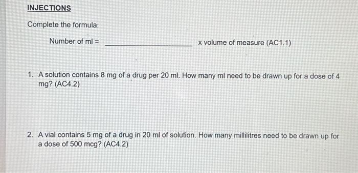 Solved 1. A solution contains 8mg of a drug per 20ml. How | Chegg.com