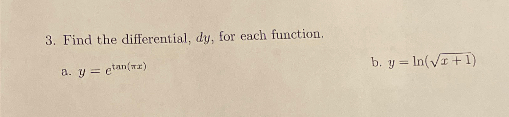 Solved Find the differential, dy, ﻿for each | Chegg.com
