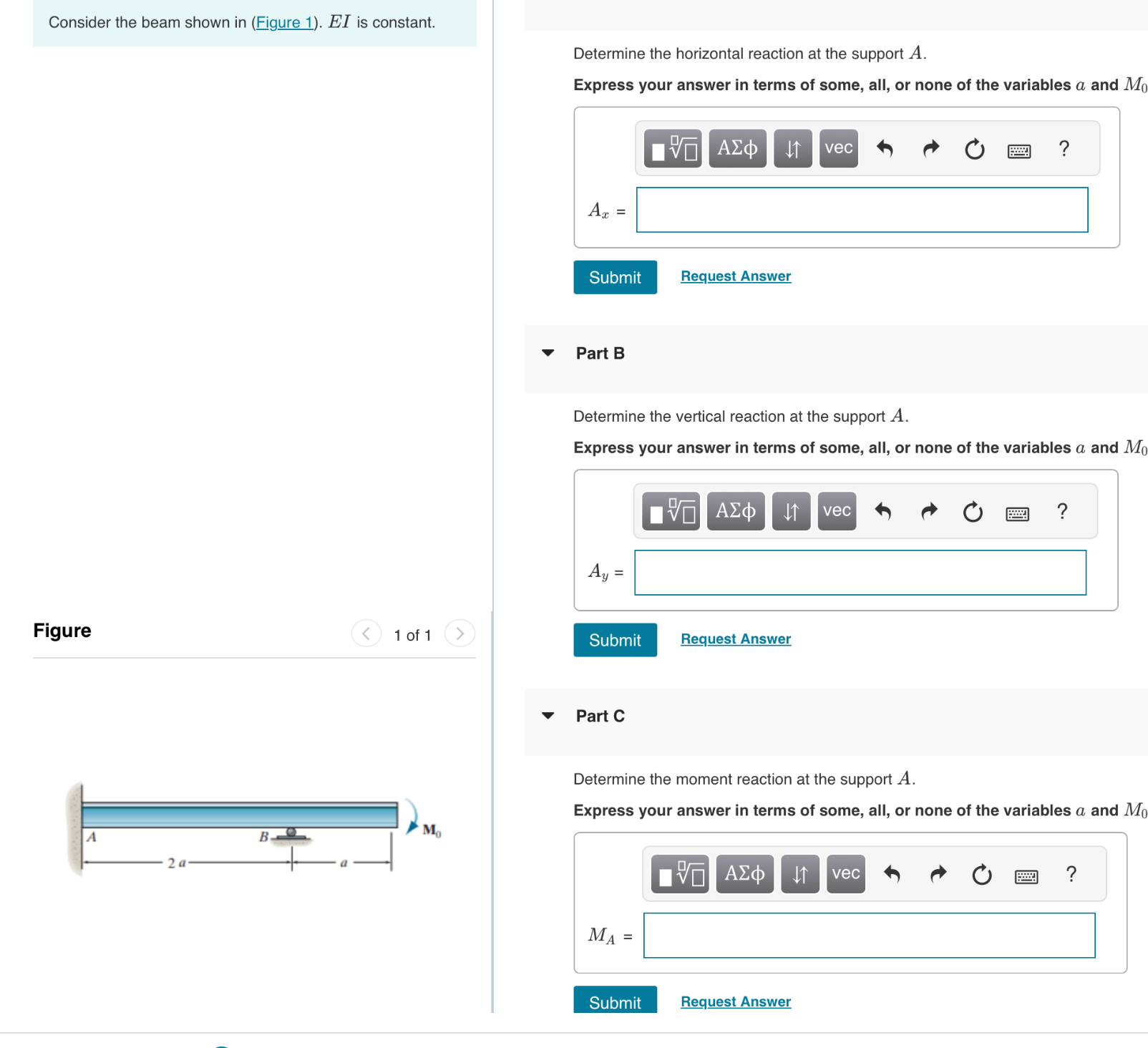 Solved Consider the beam shown in (Figure 1). EI ﻿is | Chegg.com