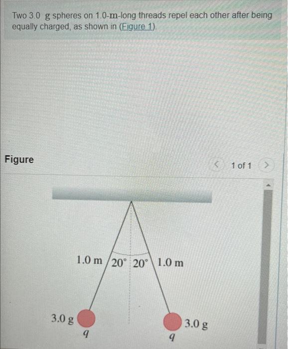 Solved Two 3.0 g spheres on 1.0-m-long threads repel each | Chegg.com