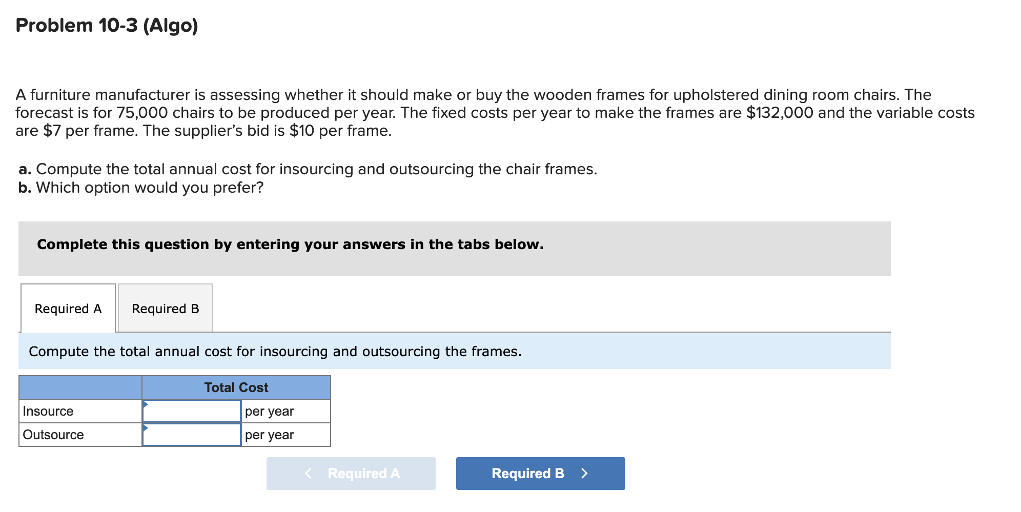 Solved Problem 10-3 (Algo)A furniture manufacturer is | Chegg.com