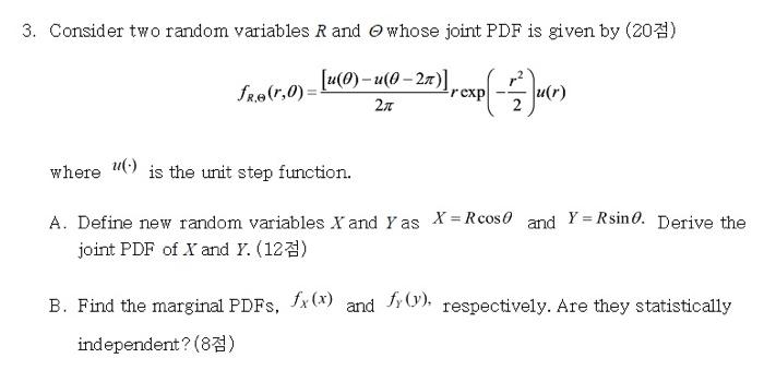 Solved Consider two random variables R and Θ whose joint PDF | Chegg.com