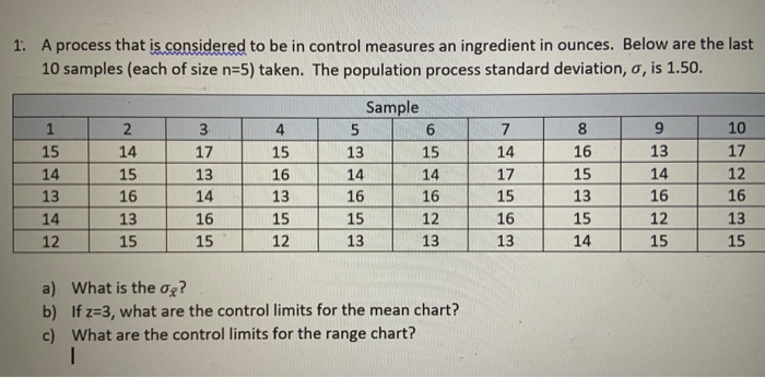 Solved 1. A process that is considered to be in control | Chegg.com