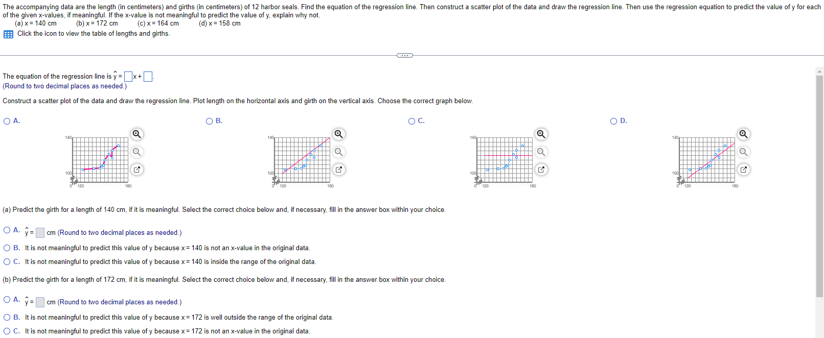 Solved (c) ﻿Predict the girth for a length of 164cm, ﻿if it | Chegg.com