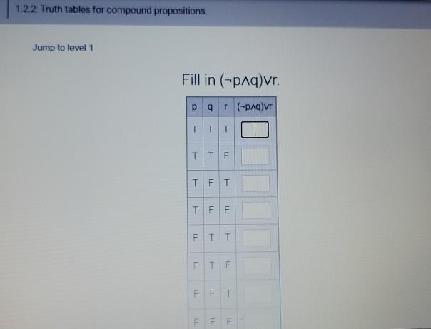 Solved 1.2.2. Truth tables for compound propositions Jump to | Chegg.com