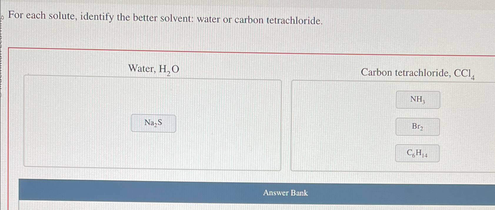 Solved For each solute, identify the better solvent: water | Chegg.com