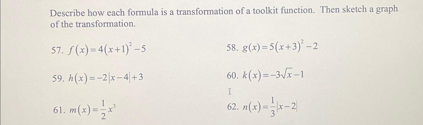 Solved Describe how each formula is a transformation of a | Chegg.com