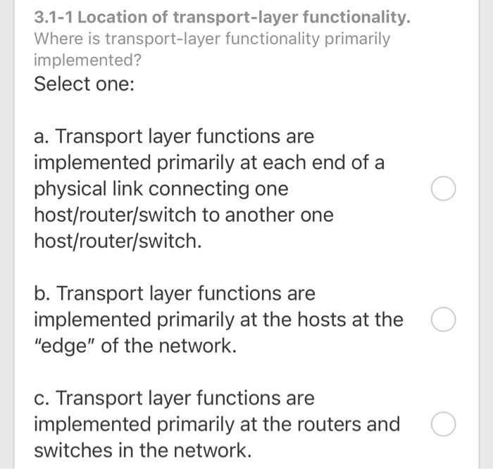 Solved 3.1-1 Location of transport-layer functionality. | Chegg.com