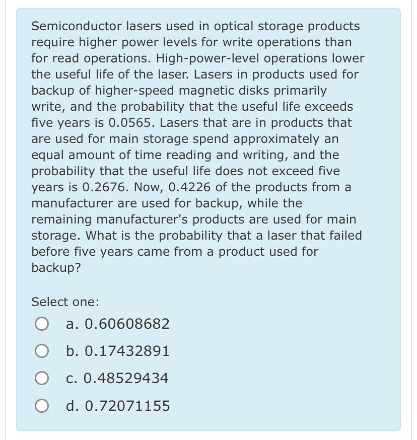 Solved Semiconductor lasers used in optical storage products | Chegg.com