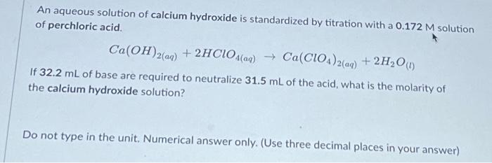 Solved An aqueous solution of calcium hydroxide is | Chegg.com