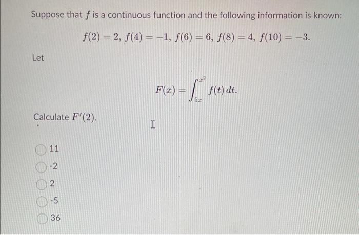 Solved Suppose that f is a continuous function and the | Chegg.com