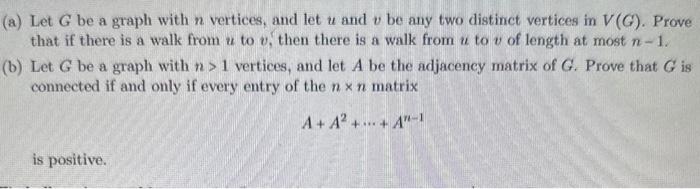 Solved (a) Let G be a graph with n vertices, and let u and v | Chegg.com