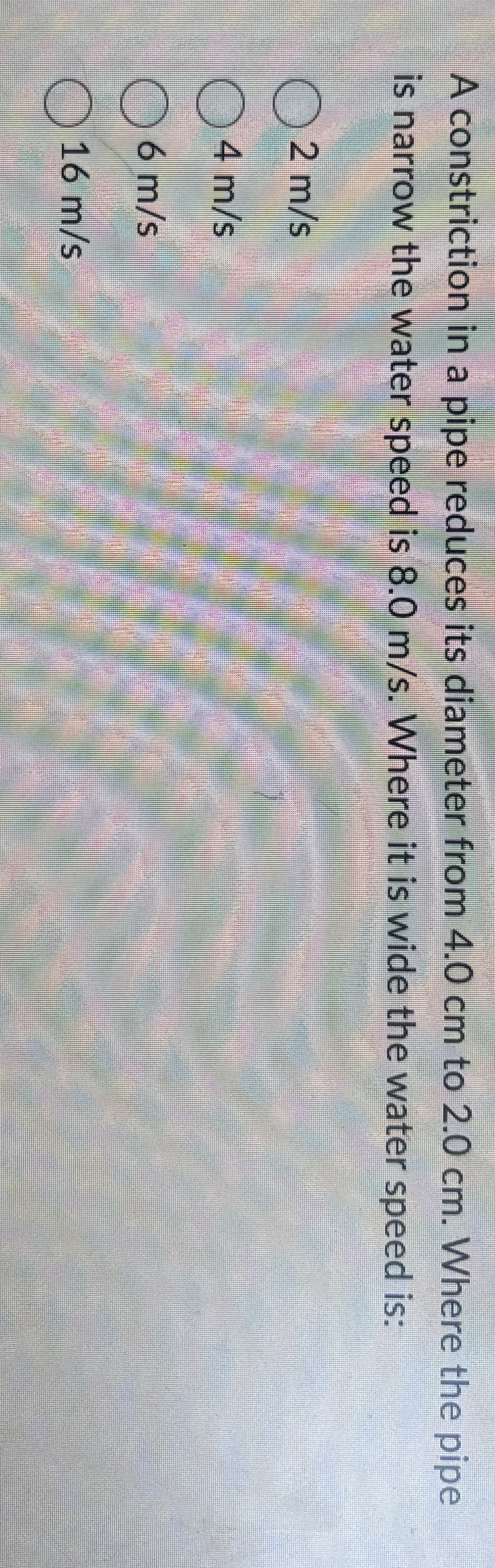 Solved A constriction in a pipe reduces its diameter from | Chegg.com