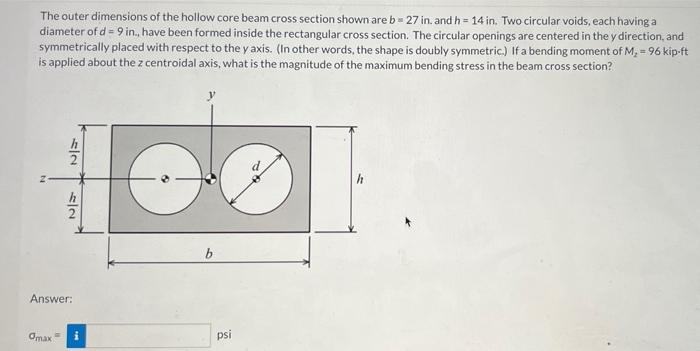 Solved The outer dimensions of the hollow core beam cross | Chegg.com
