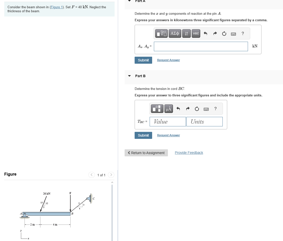 [Solved]: Consider the beam shown in (Figure 1). Set F=40kN.